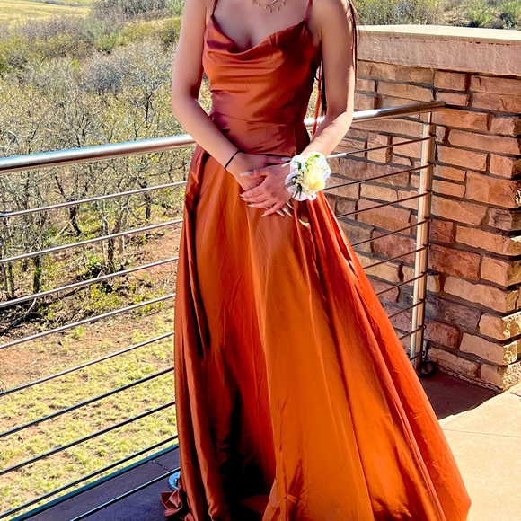 Dresses | Burnt Sienna Satin Prom Dress | Poshmark